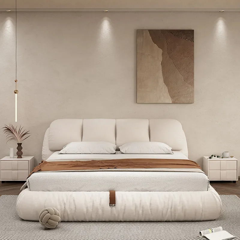Luxury-Queen-Bed-Double-Modern-Whitr-High-End-Twin-Frame-Bed-Double ...