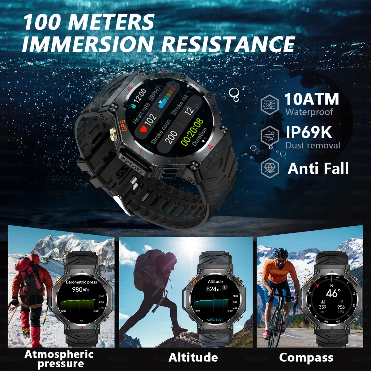 MILITARY SMART WATCH T-Rex 3 Bulit-in GPS Compass Altimeter Barometric ...