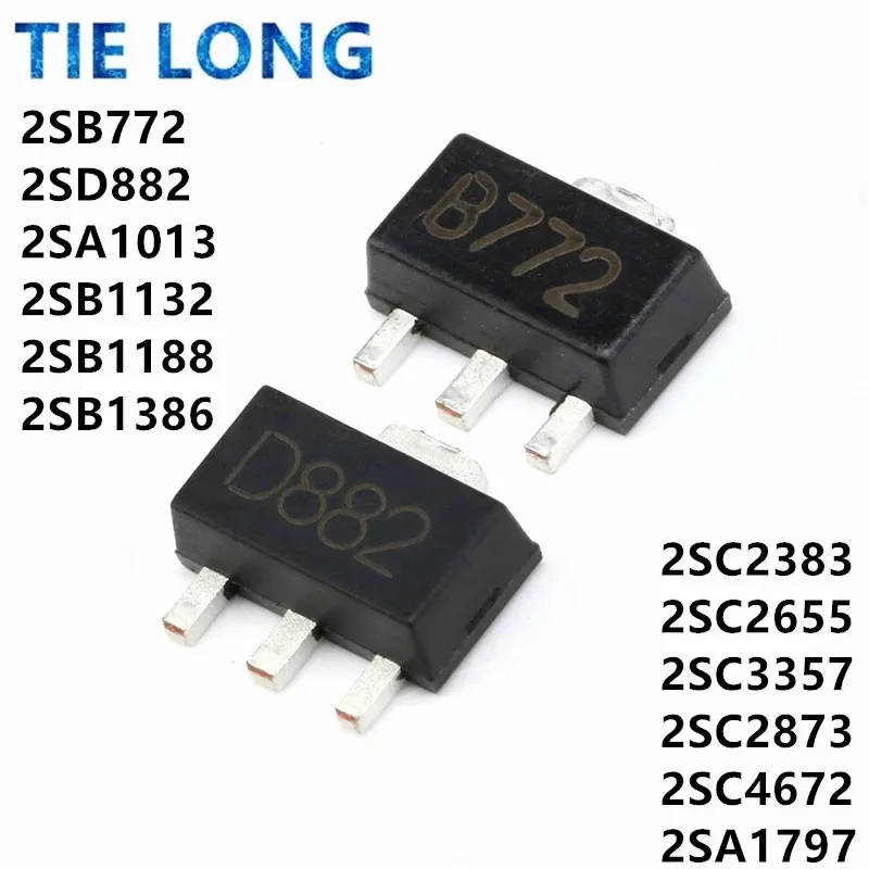 20pcs 2sb772 B772 Sot-89 2sd882 D882 2sa1013 2sb1132 2sb1188 2sb1386 ...