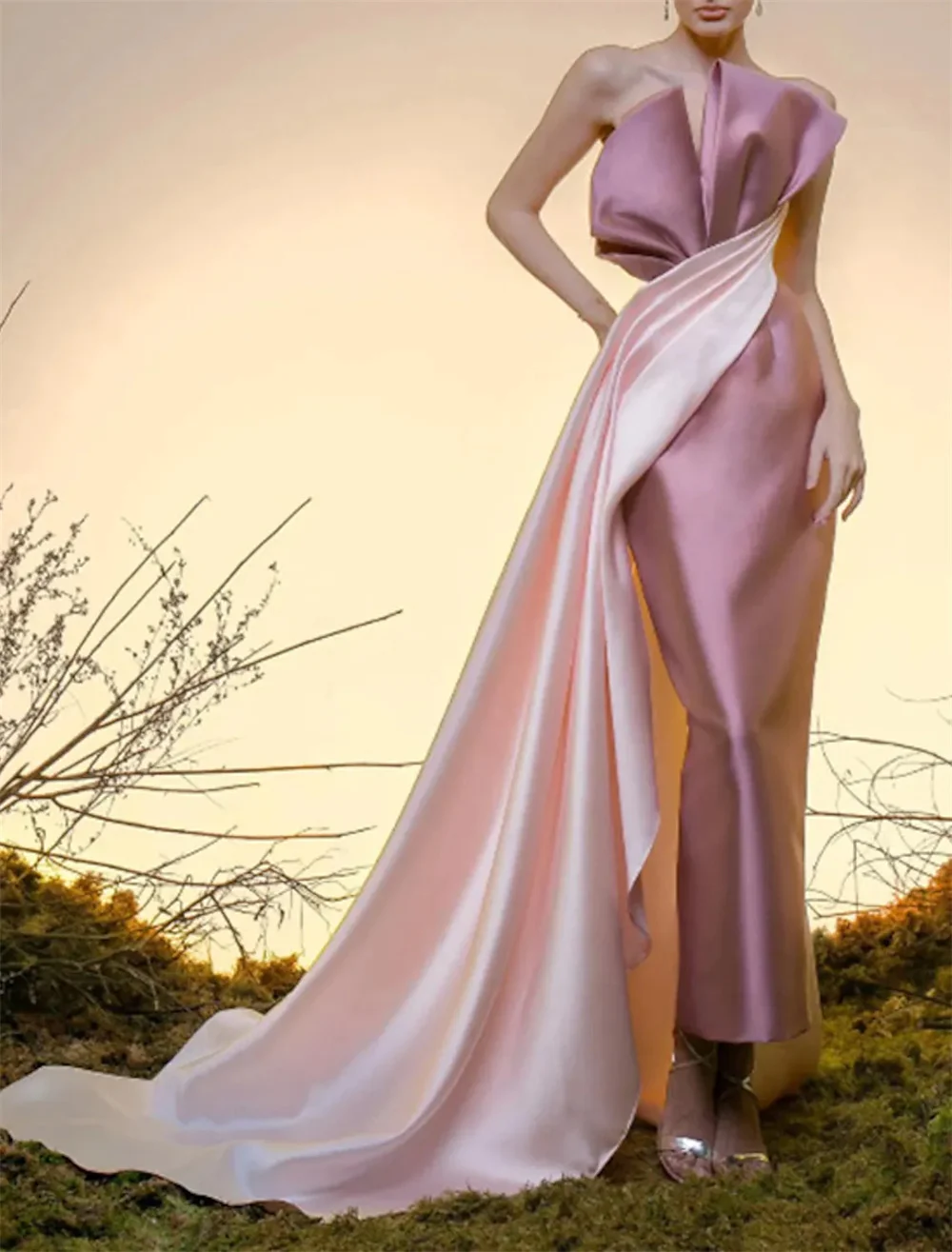 Elegant Color Celebrity Dress Clash Engagement Formal Strapless