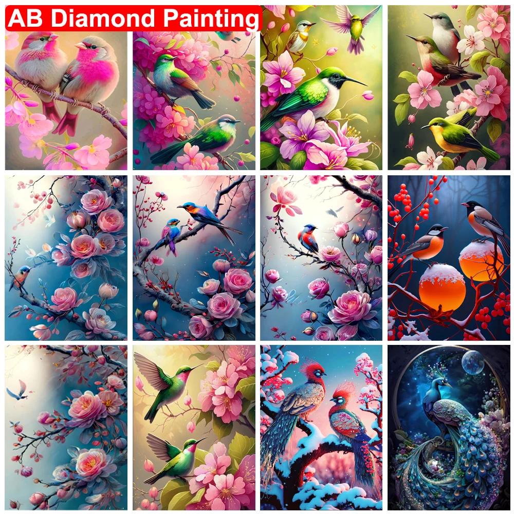 Sunature 5D DIY Diamond Painting Art Fantasy Birds Flowers AB Diamond ...