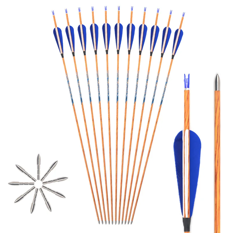 6-12pcs-ID4-2mm-31inch-Wood-Skin-Carbon-Arrows-Spine-600-700-800-With ...