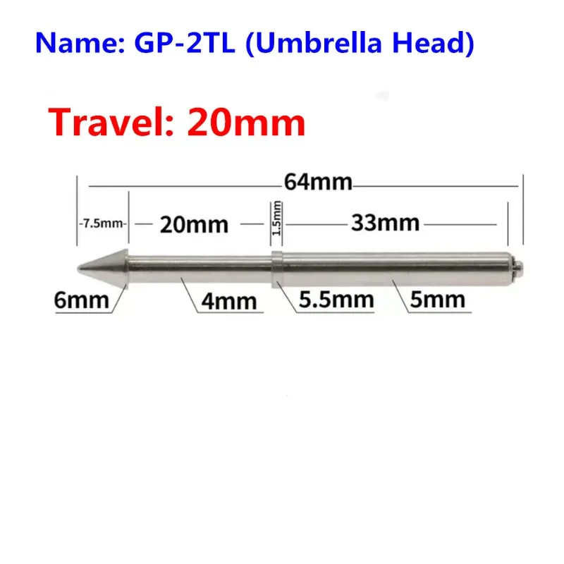 50PCS-Package-GP-2TL-Umbrella-Head-5-0mm-Spring-Positioning-Pin-Total-Length-64mm-Positioning ...