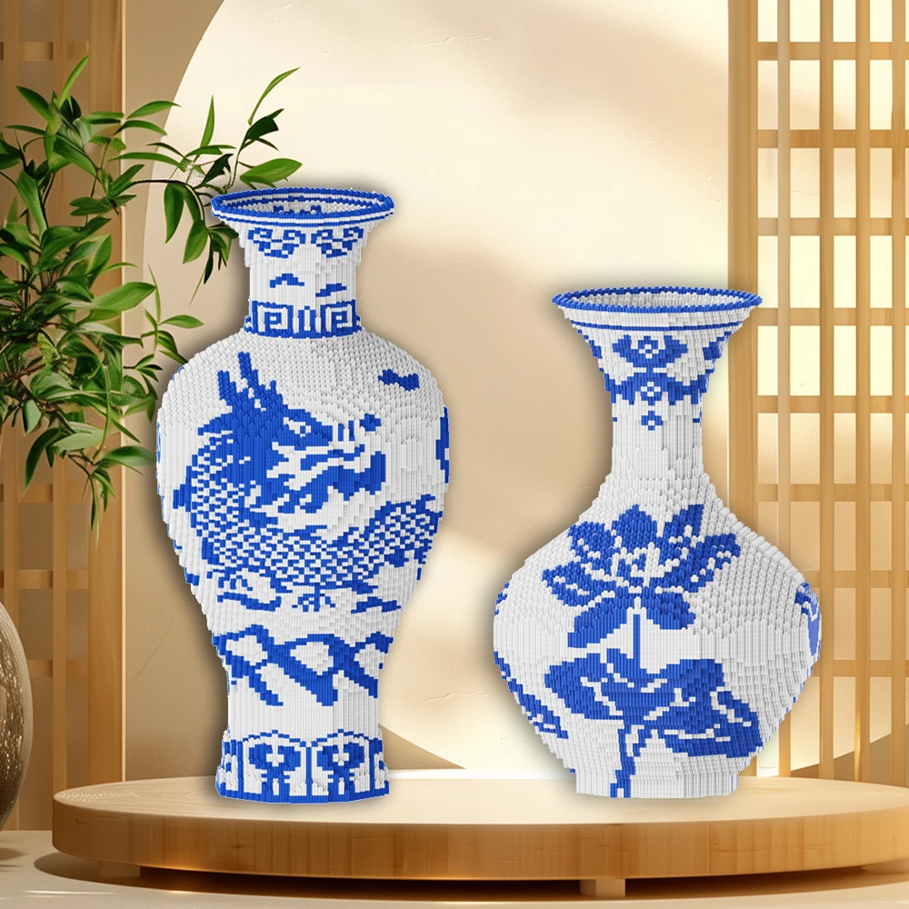 Giant-Chinese-Style-Blue-and-White-Porcelain-Vase-Building-Block-Diy ...
