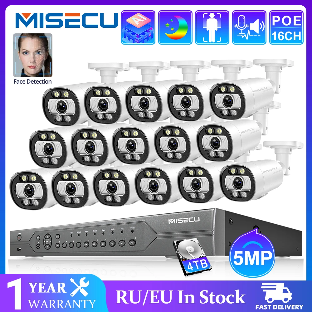 Misecu Ai Smart 5mp System 16ch Poe Cctv Security Nvr Kit Human/face ...