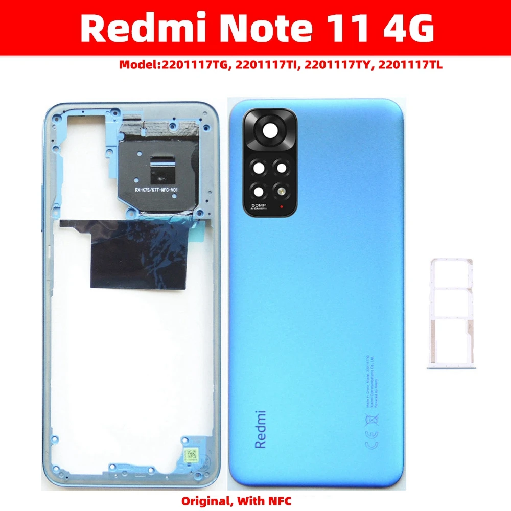 For Xiaomi Redmi Note 11 4G Original Full Housing With NFC Middle frame ...