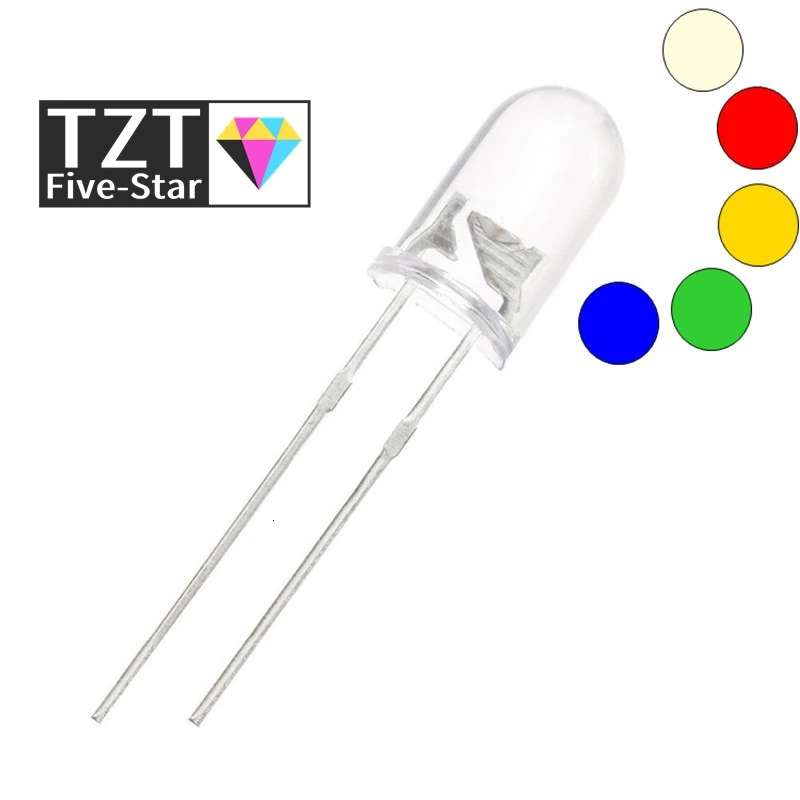 100pcs /lot Transparent Round 5mm super bright water clear Green Red ...