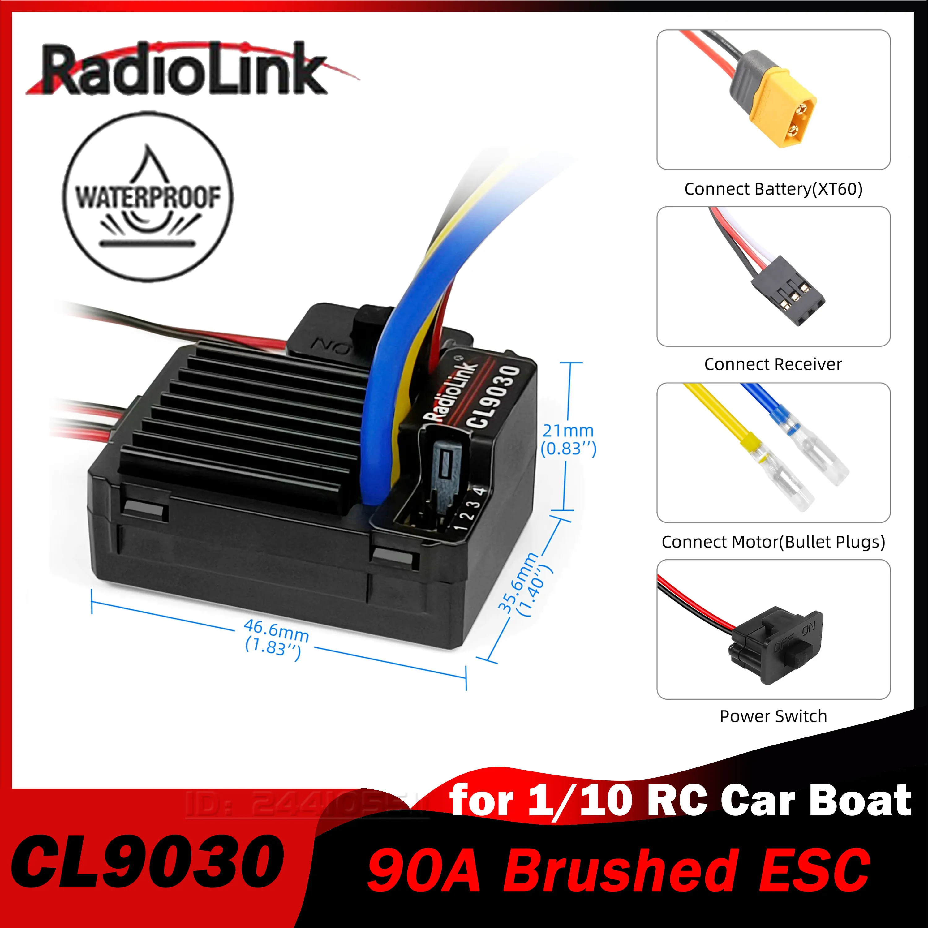 Radiolink 90A cepillado ESC CL9030 controlador de velocidad impermeable ...