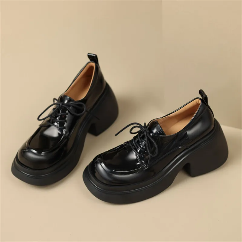 New-Spring-Autumn-Patent-Leather-Loafers-Woman-Shoes-Chunky-Heel-Round ...