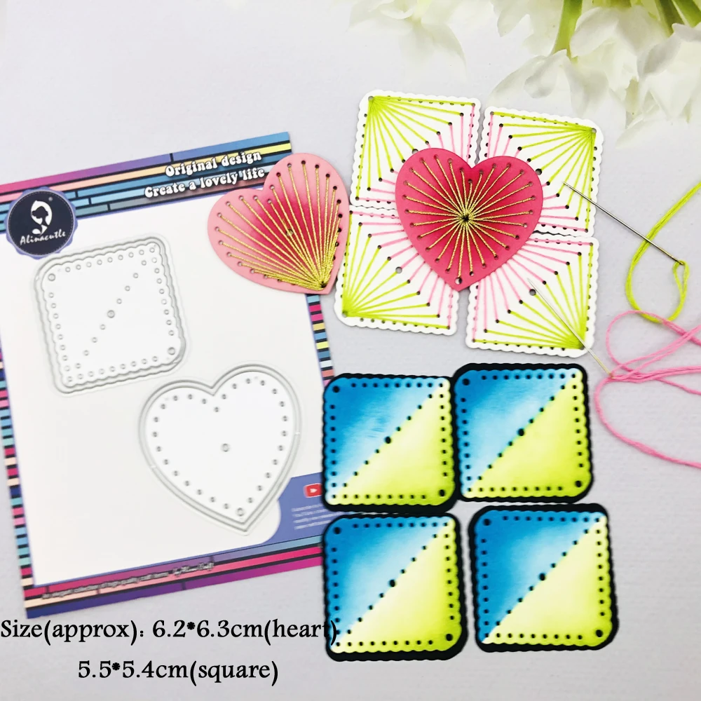 Alinacutle-2pc-Stitching-Heart-Square-Dies-Cut-Metal-Cutting-Die ...