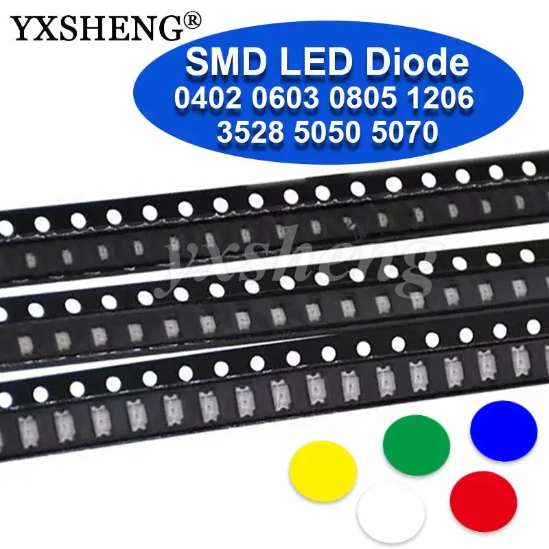 100Pieces 0402 0603 0805 1206 1210 3528 5050 5730 SMD Led Red Yellow ...