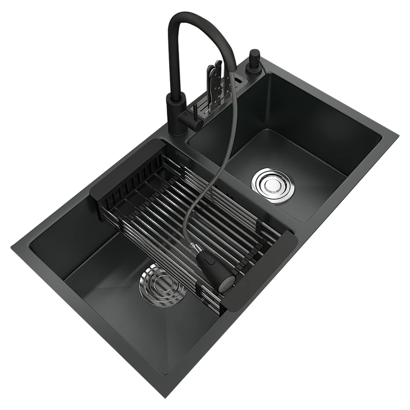 Black-Kitchen-Sink-with-knife-holder-Double-Bowl-Workstation-Stainless ...