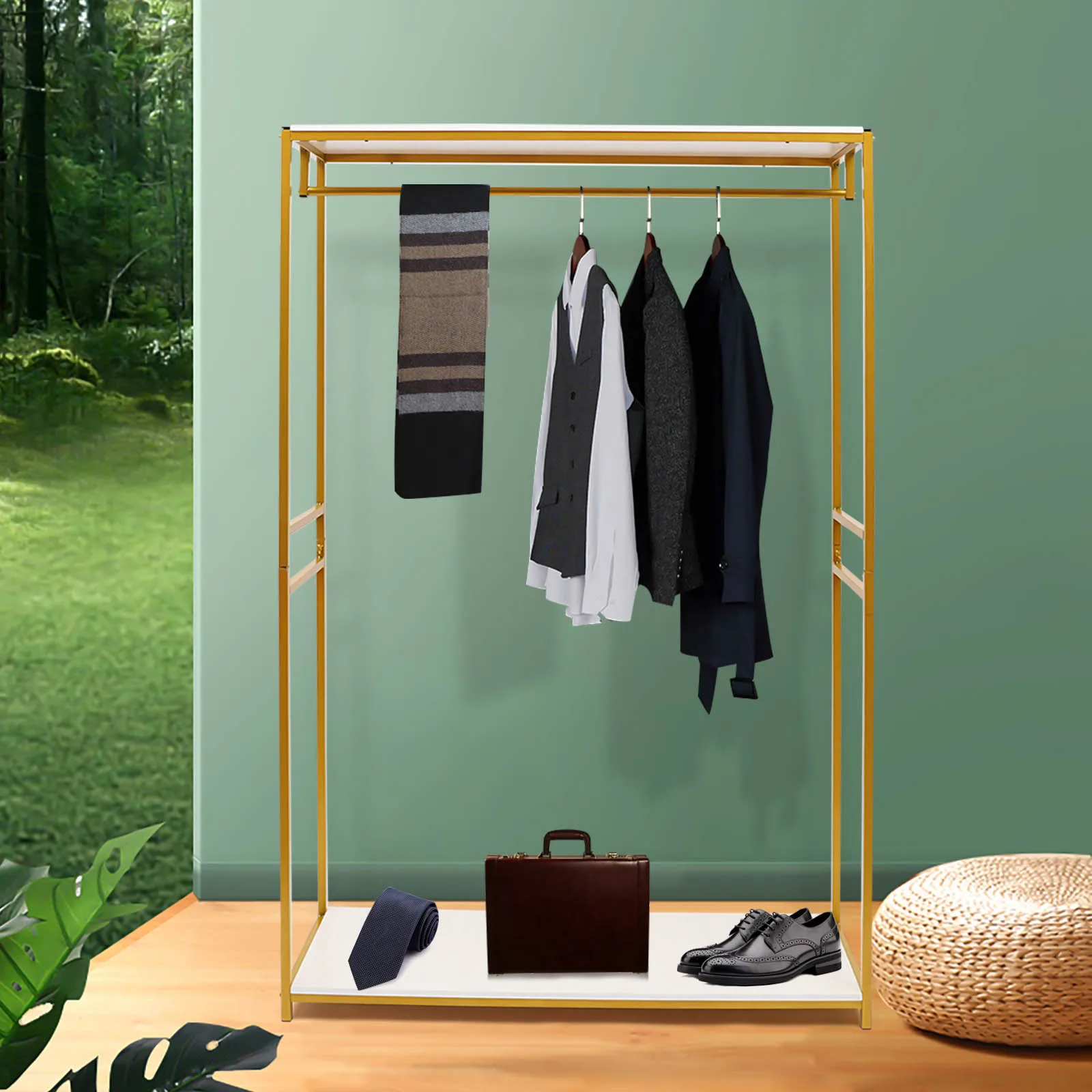 Wedding-Arch-Gold-Iron-Clothing-Rack-with-Shelves-Wedding-Dress-Bridal ...