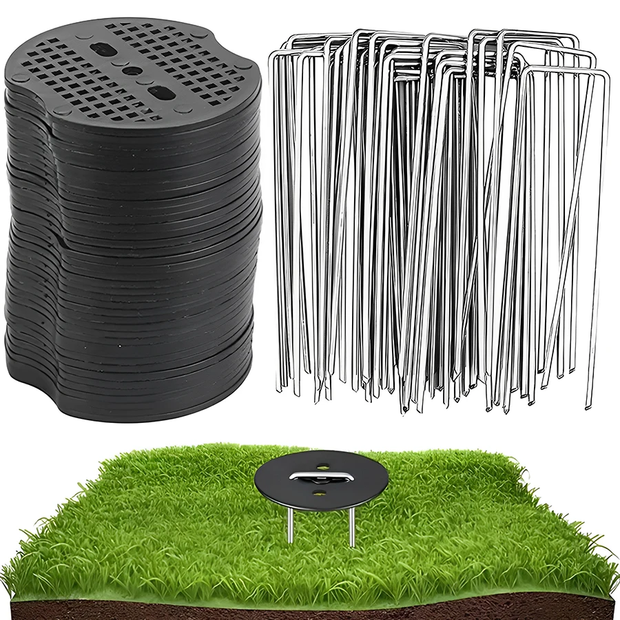 30-50pcs U-Shaped Ground Stakes with 3-Holes Round Washer Lawn Turf ...