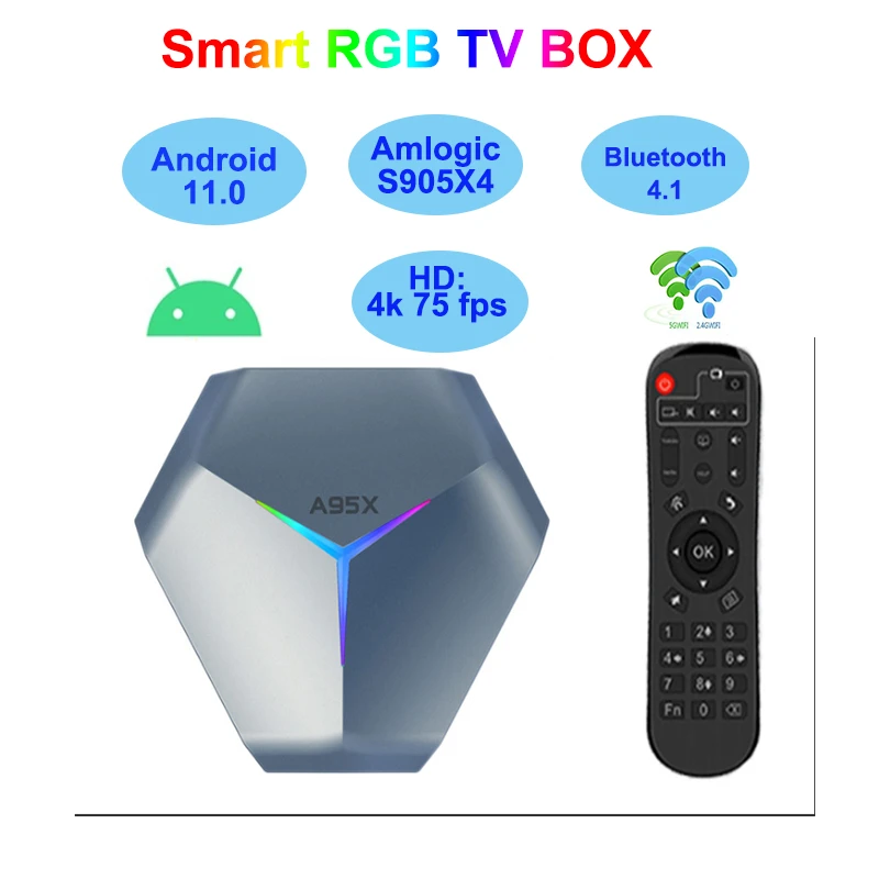 A95x F4 Android 11 Smart Tv Box Rgb Light 8k Hd Amlogic S905x4 4g 32g 64g 128g 2 4g 5g Dual Wifi