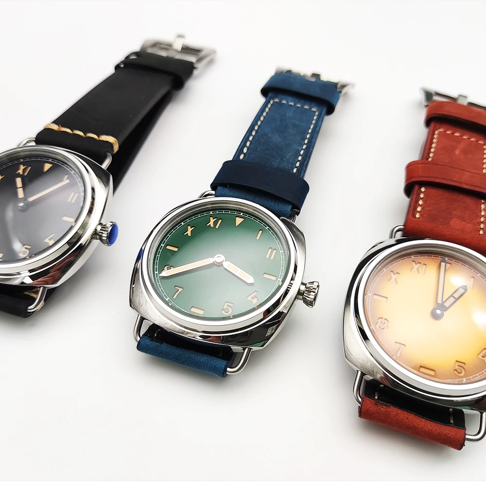 Reloj mecánico para hombre, pulsera mecánica Manual de piloto Vintage de 45mm, esfera aséptica ...