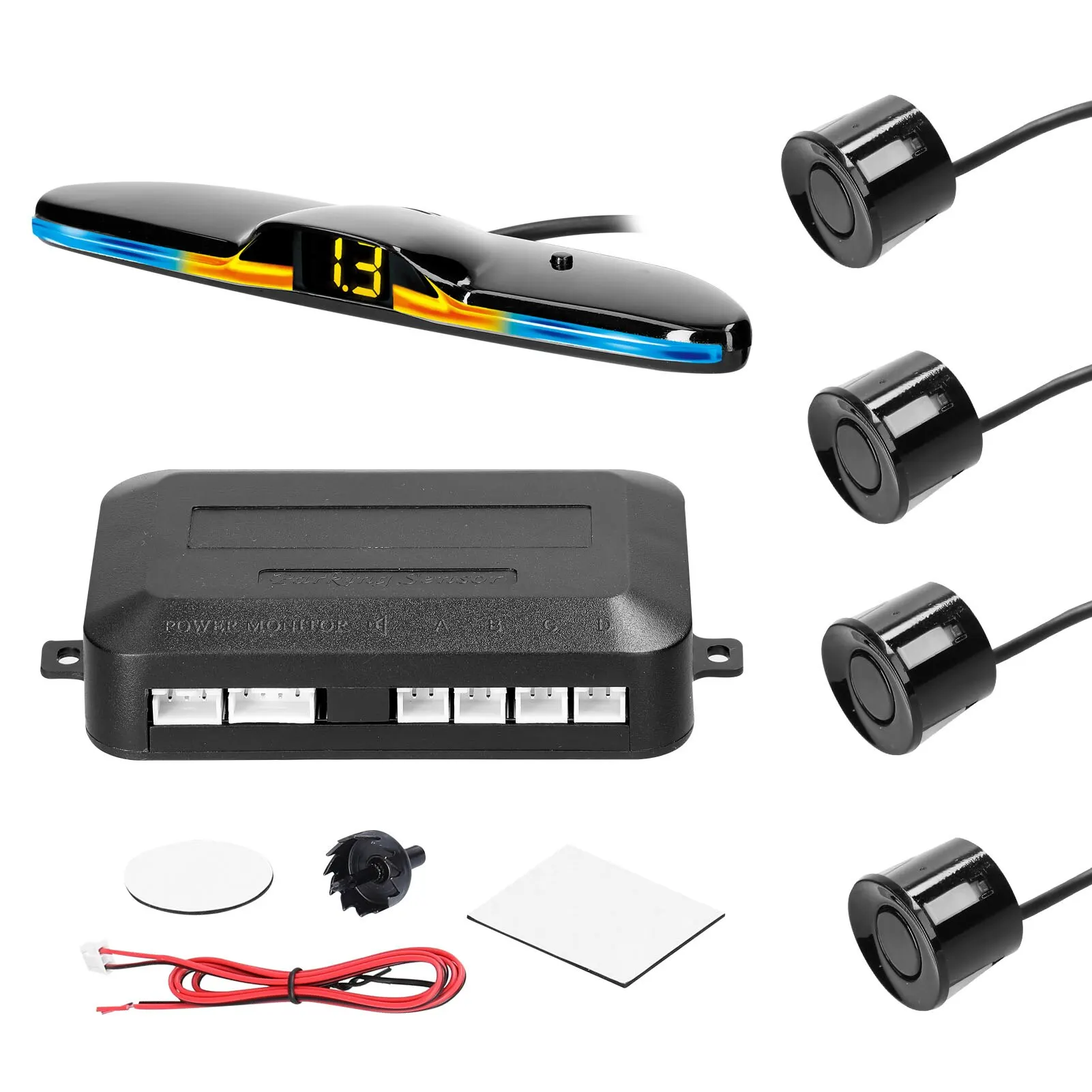 Car Parking Sensor Rear Reversing Radars System 4 Parking Sensors Distance Detection Led Light