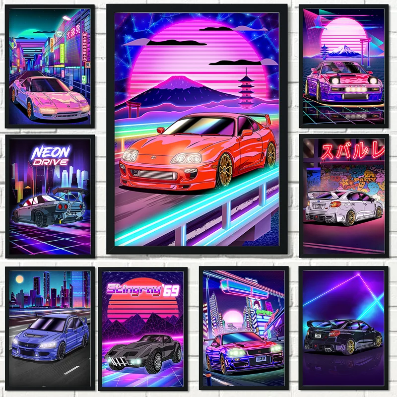 Tokyo-Street-Racing-Nissan-GTR-Synthwave-Cool-Neon-80S-Poster-Canvas ...