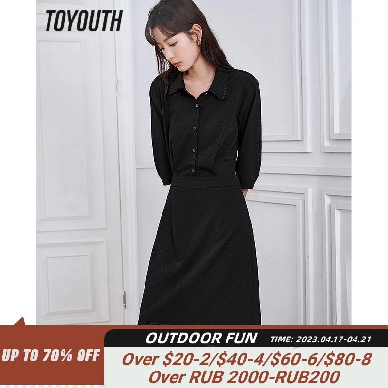 Toyouth Women Fake Two Piece Dress 2023 Summer Half Sleeve Polo Neck ...