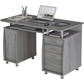 Pemberly Row 48" Wide Home Office Computer Desk in Gray with CPU ...