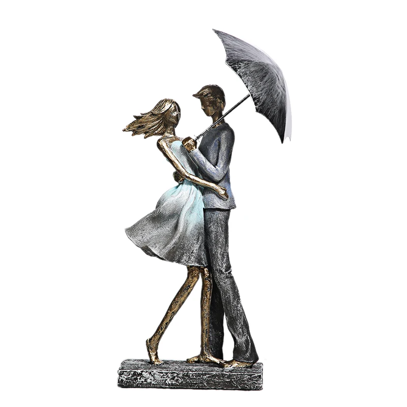 Statue de Couple parapluie en métal, décoration abstraite en résine pour amoureux, Sculpture ...