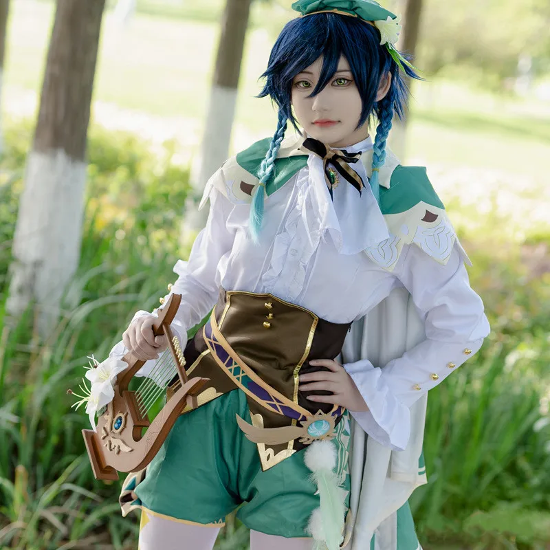 Game Genshin Impact Venti Cosplay Costume Uniform Dress Wig Adult Women ...