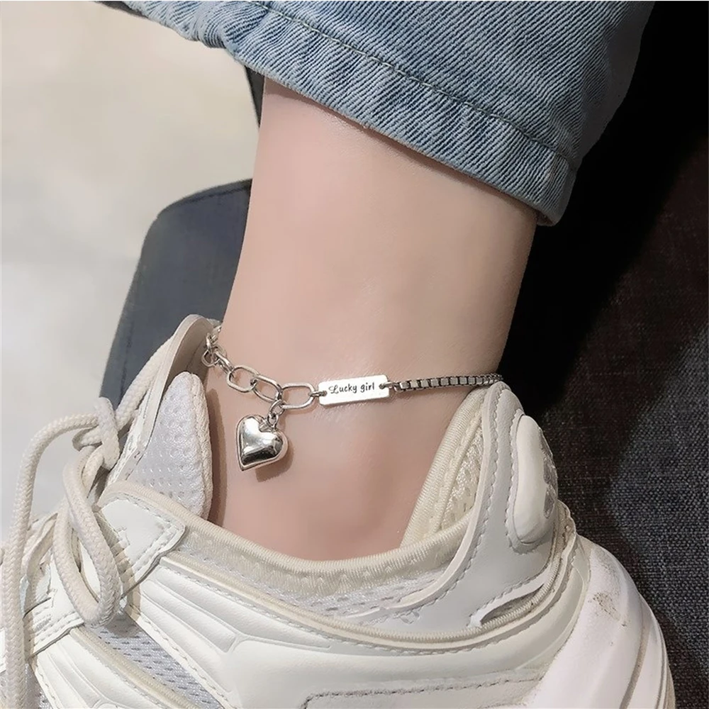 Pulsera tobillera con colgante de corazón de amor para mujer, accesorios de joyería de lujo ...