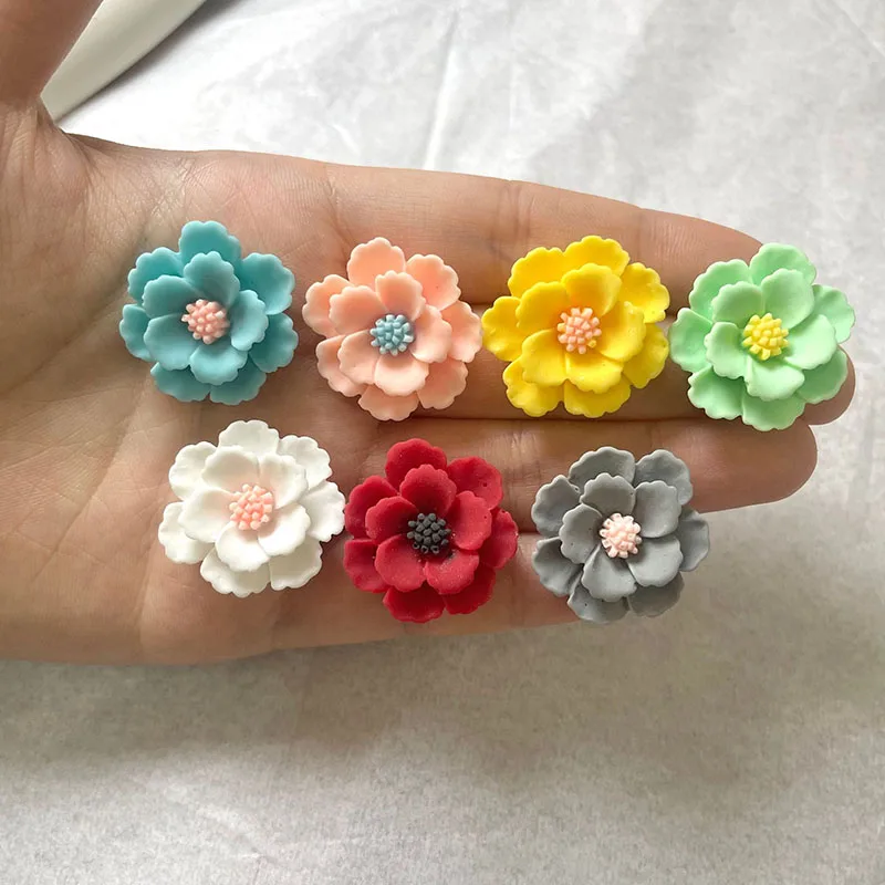 10Pcs 25mm Cute Flowers Resin Decoration Crafts Flatback Cabochon ...