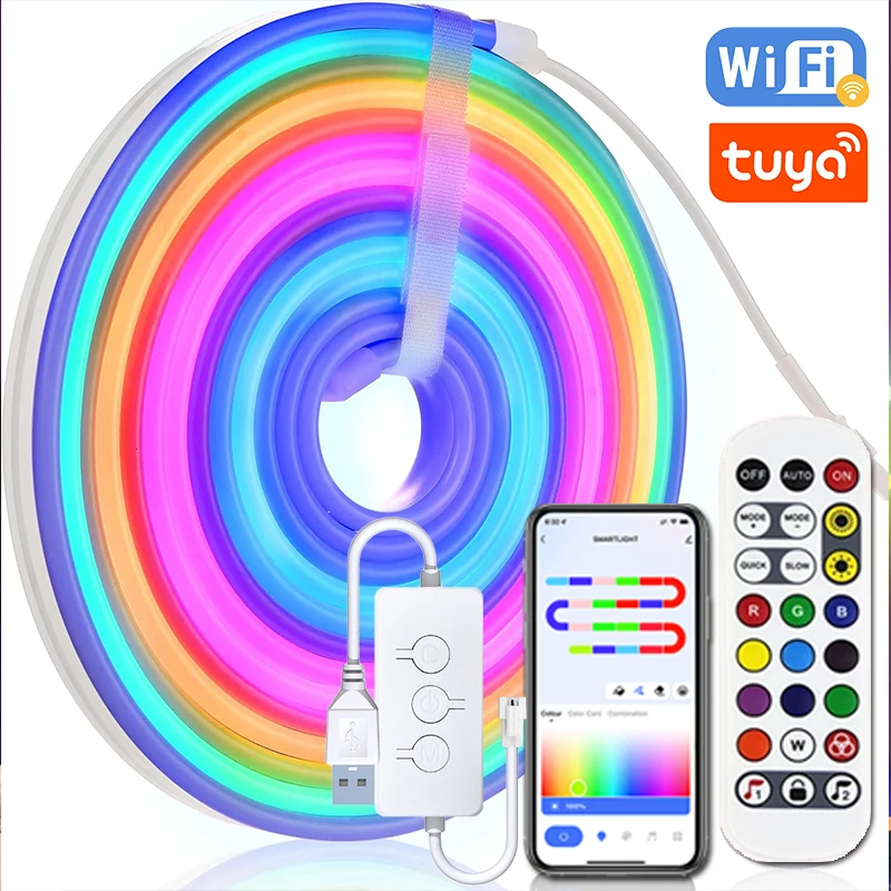 TUYA-RGBIC-Neon-LED-Strip-5m-16-4ft-5V-Flexible-LED-Tape-Strip ...