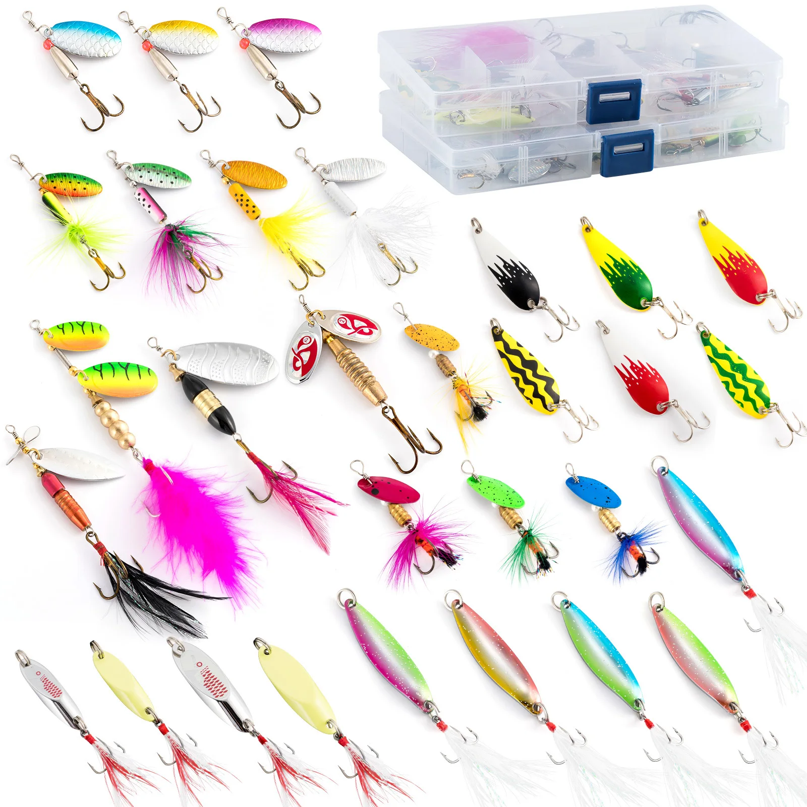 30pcs Metal Spoon Fishing Spinner Lure 4-14g Sequin Blade Wobbler ...