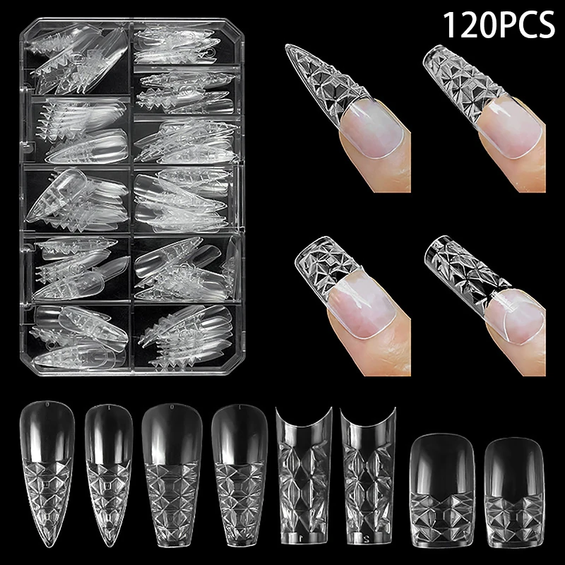 120PCS-Azure-Stone-Nail-Tablets-Transparent-Trapezoidal-Long-Pointed ...