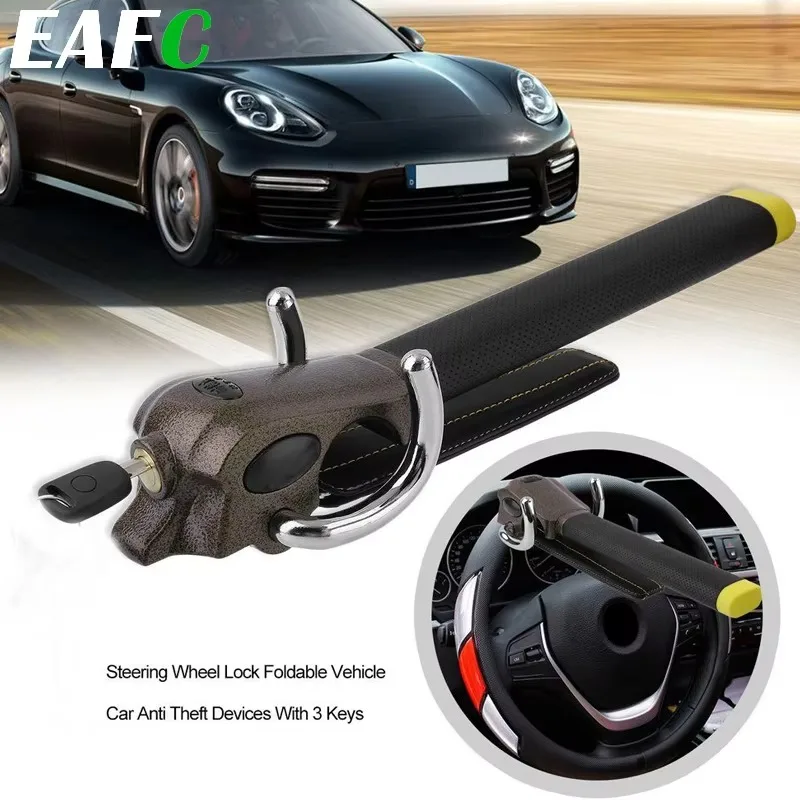 Bold Stainless Steel Car Steering Wheel Lock Foldable Anti-Theft Safety ...