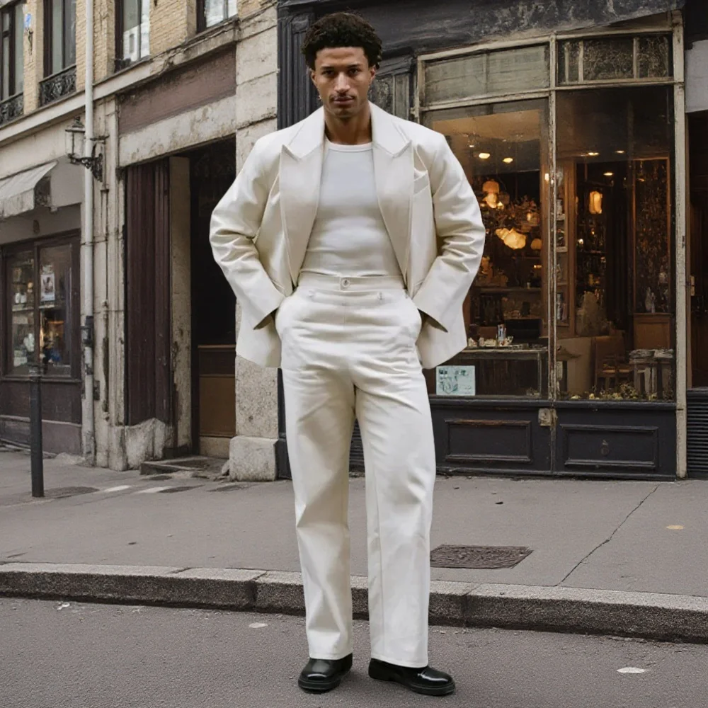 Fashion terno masculino White Loose Men Suit Two Pieces(Jacket+Pants ...