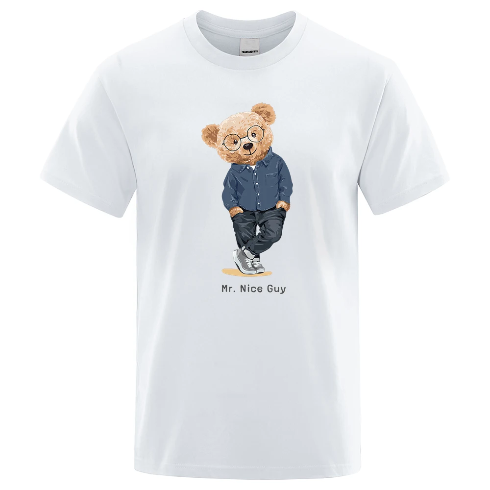 Gentleman-Mr-Teddy-Bear-Nice-Guy-Prints-Men-Short-Sleeve-Street-Cotton ...