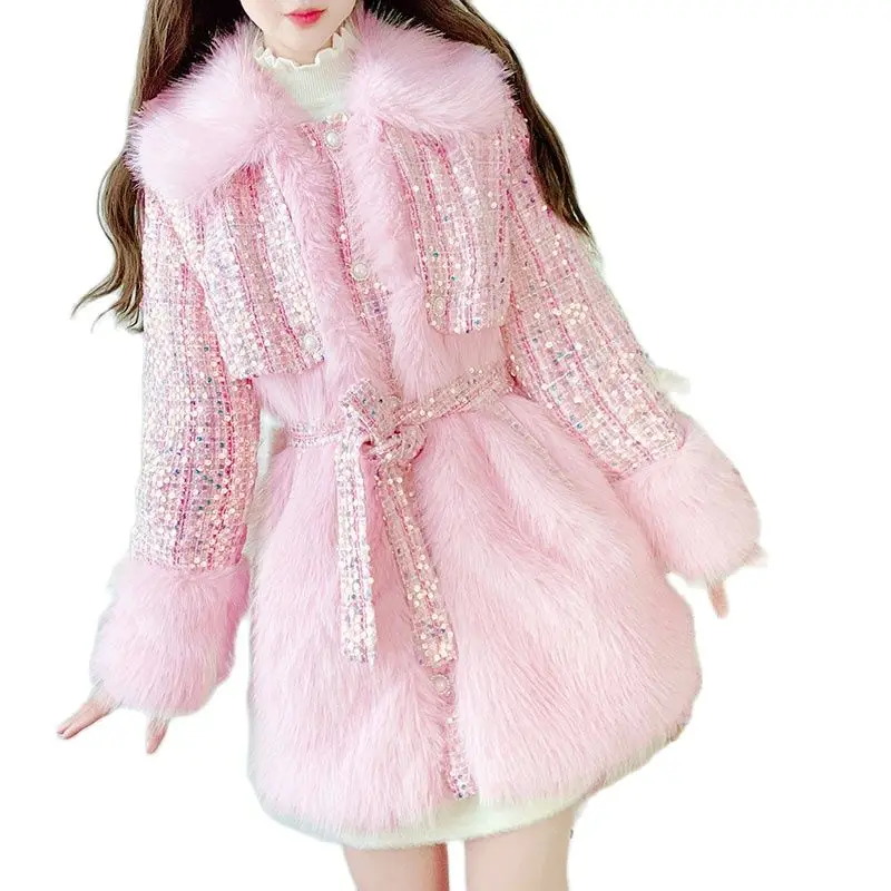 2023 Winter Sweet Slim Waist Young Lady Faux Fox Fur Coat Fuzzy Fur ...