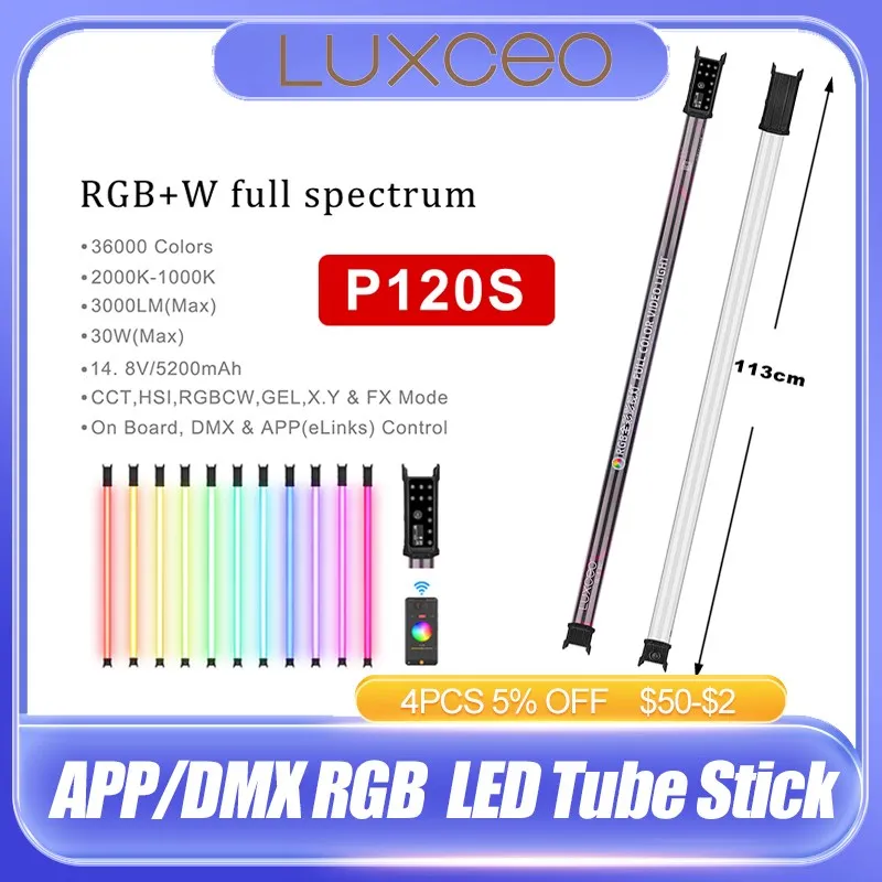 LUXCEO-P120S-LED-RGB-Video-Light-Tube-Stick-120cm-2000-10000K-3000LM ...