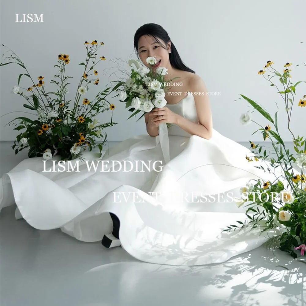 LISM-Simple-Satin-Wedding-Dress-Strapless-Floor-Length-A-Line-Vestidos ...