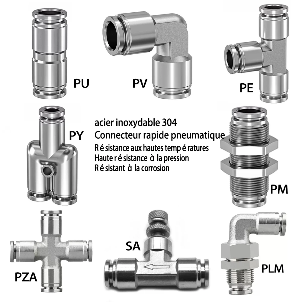 304 raccord pneumatique rapide en acier inoxydable tuyau d'air 4 6 8 10 ...