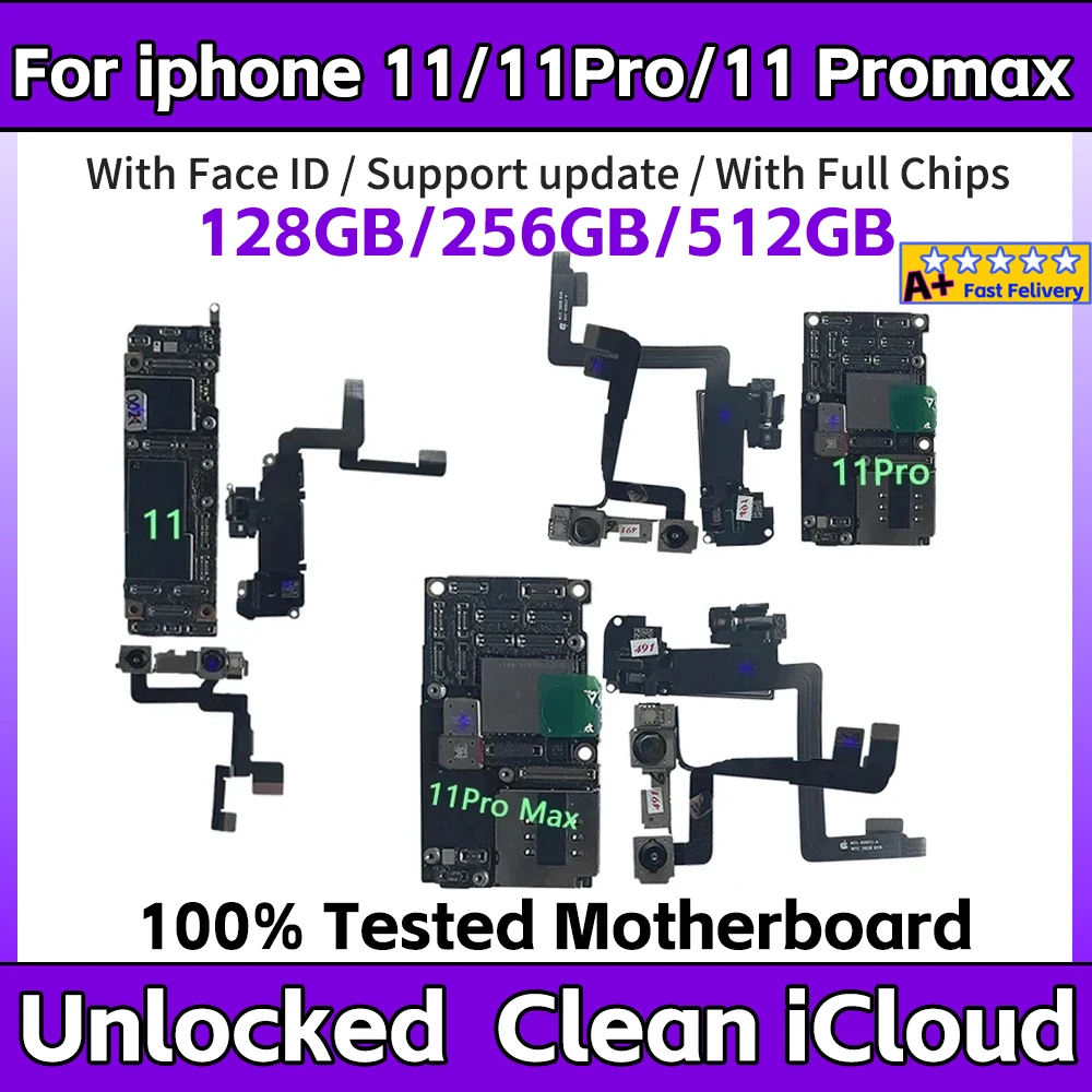 100-Wokring-Plate-For-iPhone-11-11-pro-11-Pro-Max-Motherboard-With-Face ...