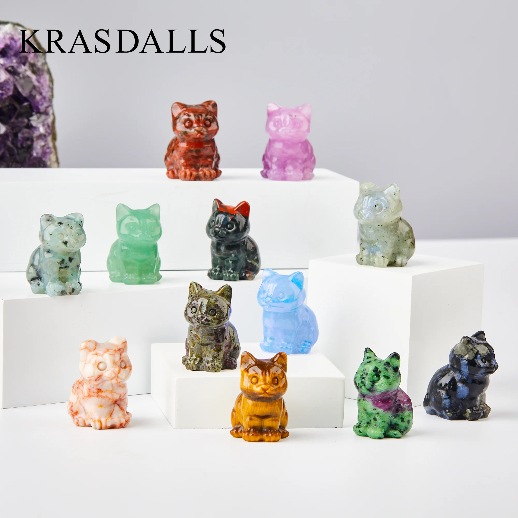 Gemstone Cat Carving Small Cute Gemstone Hand Carved Animal Quartz ...