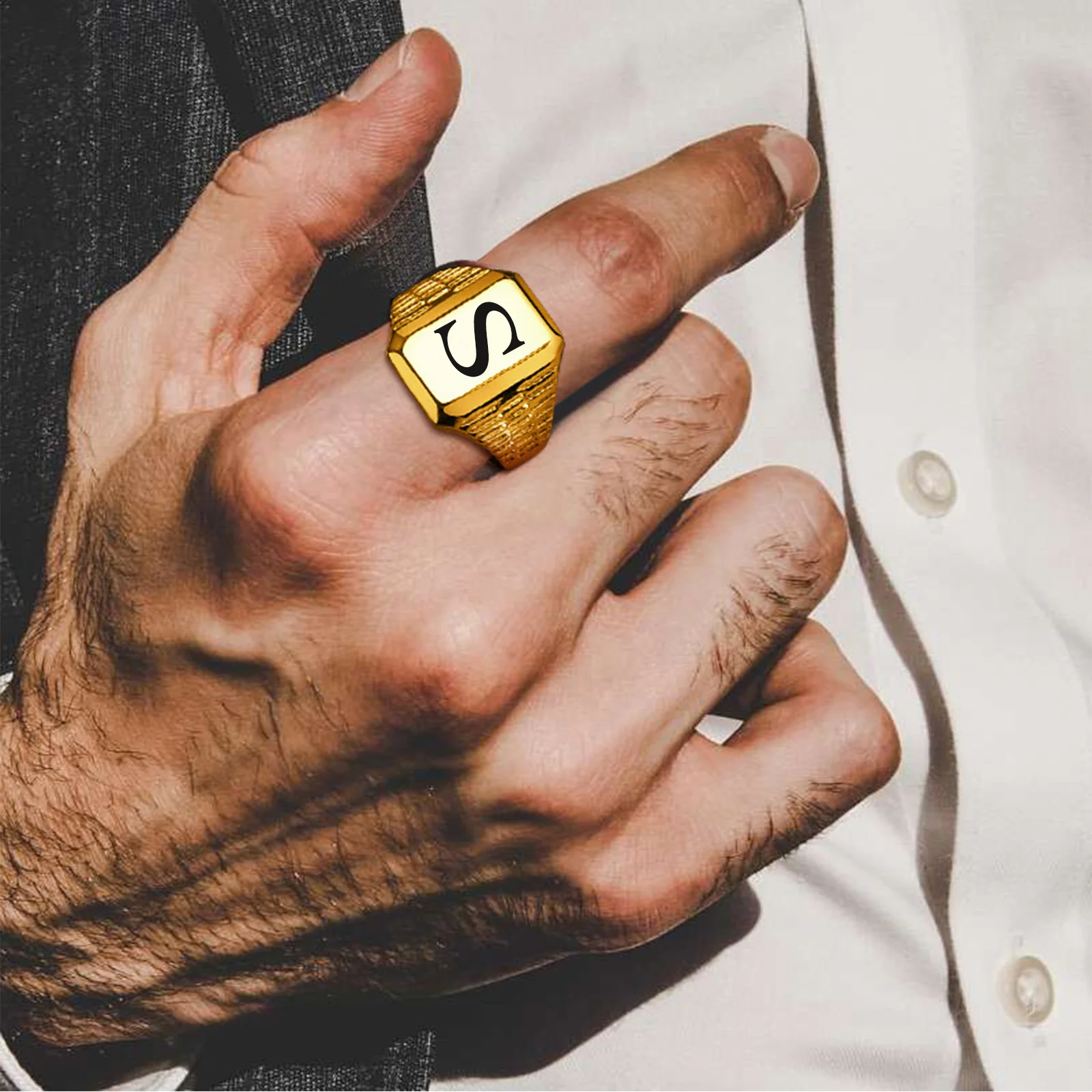 Gold-Color-Initial-Rings-for-Men-Custom-Letter-A-Z-Signet-Pinky-Finger ...