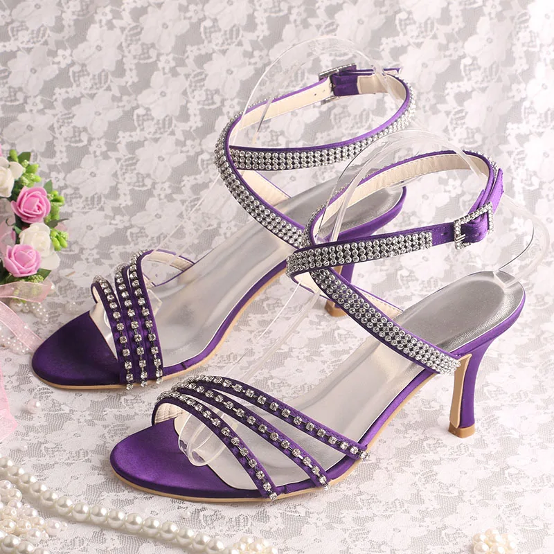 Purple Satin Womens High Heel Ankle Strap Court Shoes Sandals For ...