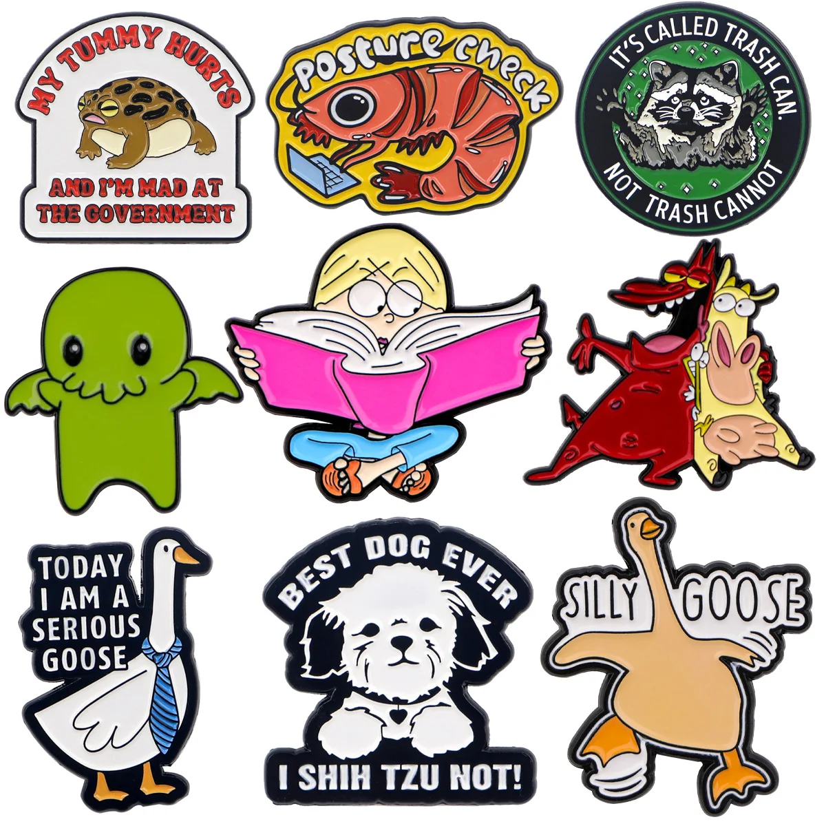 Funny-Goose-Cow-Raccoon-Enamel-Pin-Badges-on-Backpack-Cartoon-Girl ...