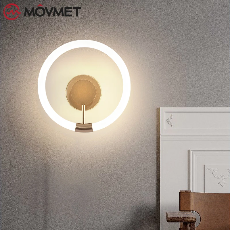 Nordic-Round-LED-Wall-Lamp-Ring-Bedside-Light-Acrylic-Iron-Gold-Aisle ...
