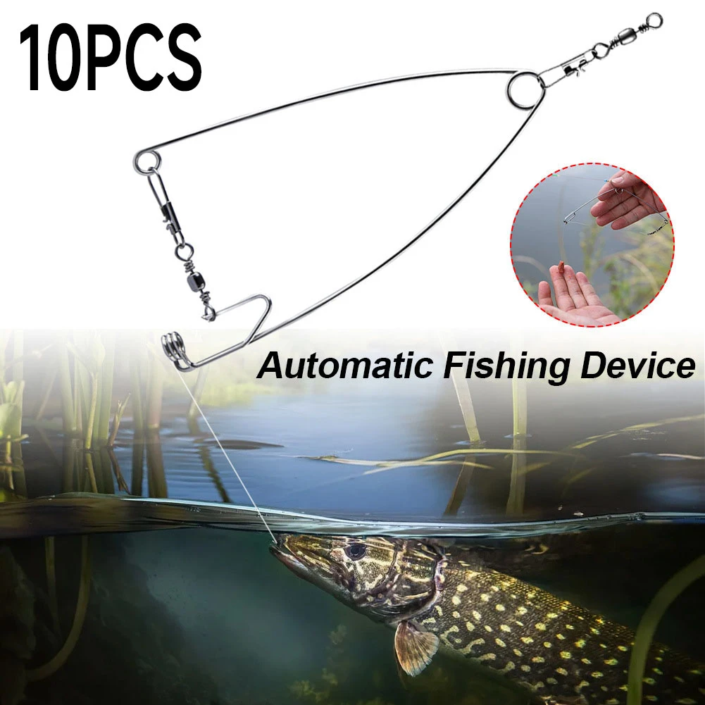 10pcs-Automatic-Fishing-Hook-Trigger-Stainless-Steel-Spring-Fishhook ...