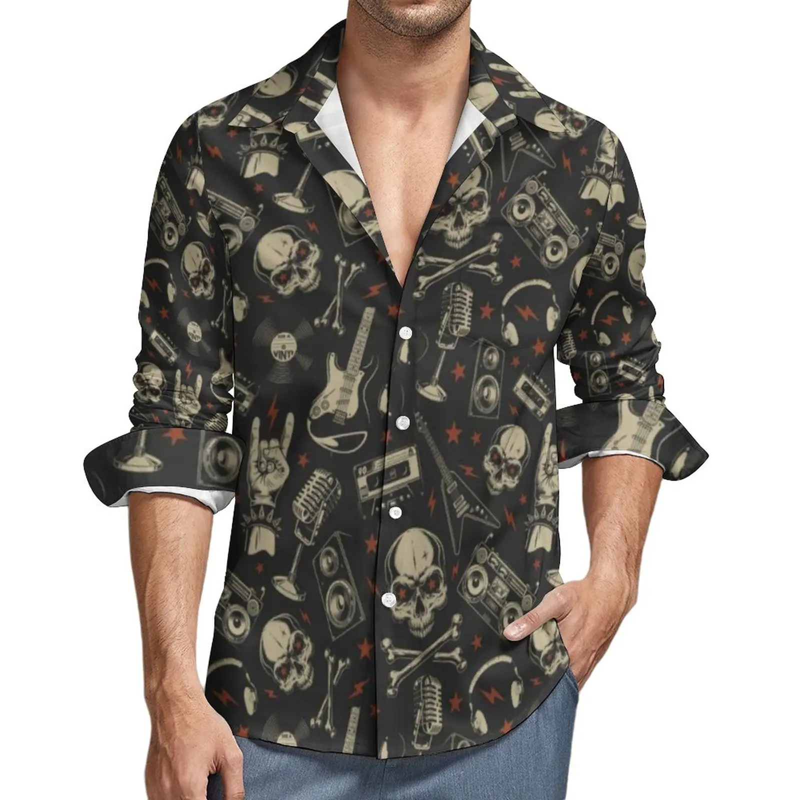 Metal-Music-Skull-Shirt-Men-Rock-Grunge-Punk-Casual-Shirts-Autumn ...