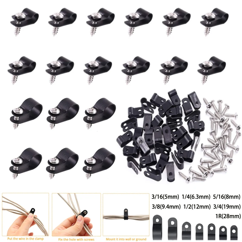 50pcs Black Nylon R shape Cable Clamp With Self-tapping screw ...