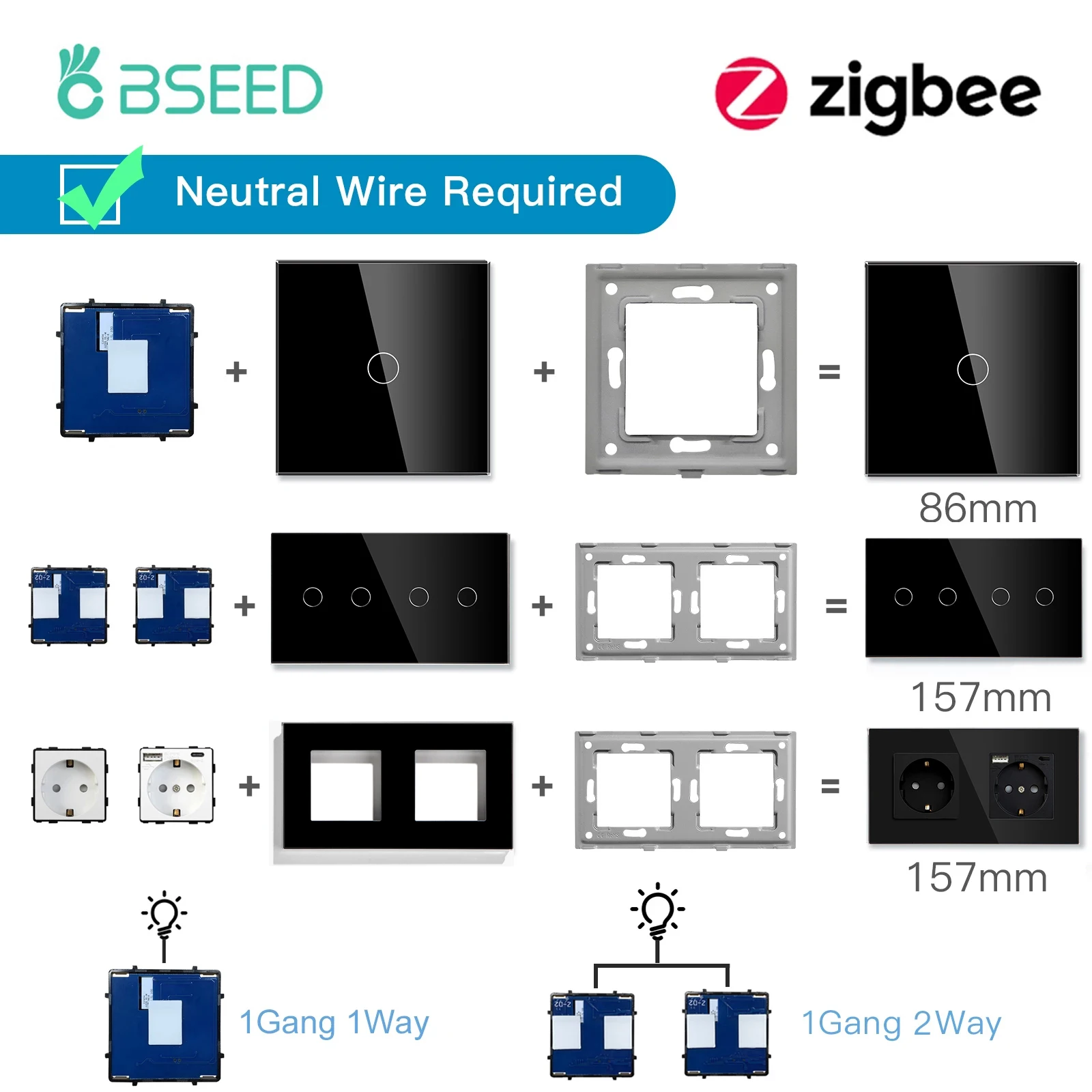 BSEED-Zigbee-Touch-Switches-Function-Base-1-2-3Way-Glass-Panels-EU-Wall ...