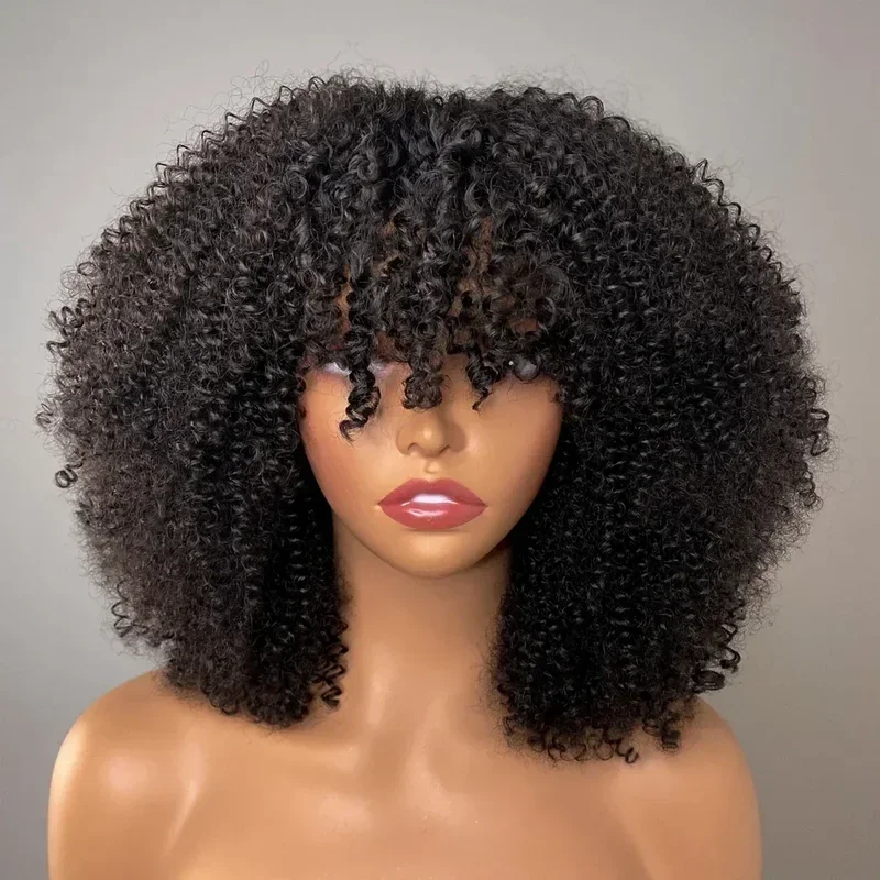 Short-Brazilian-Remy-Curly-Wig-With-Bangs-Human-Hair-Afro-Kinky-Curly ...
