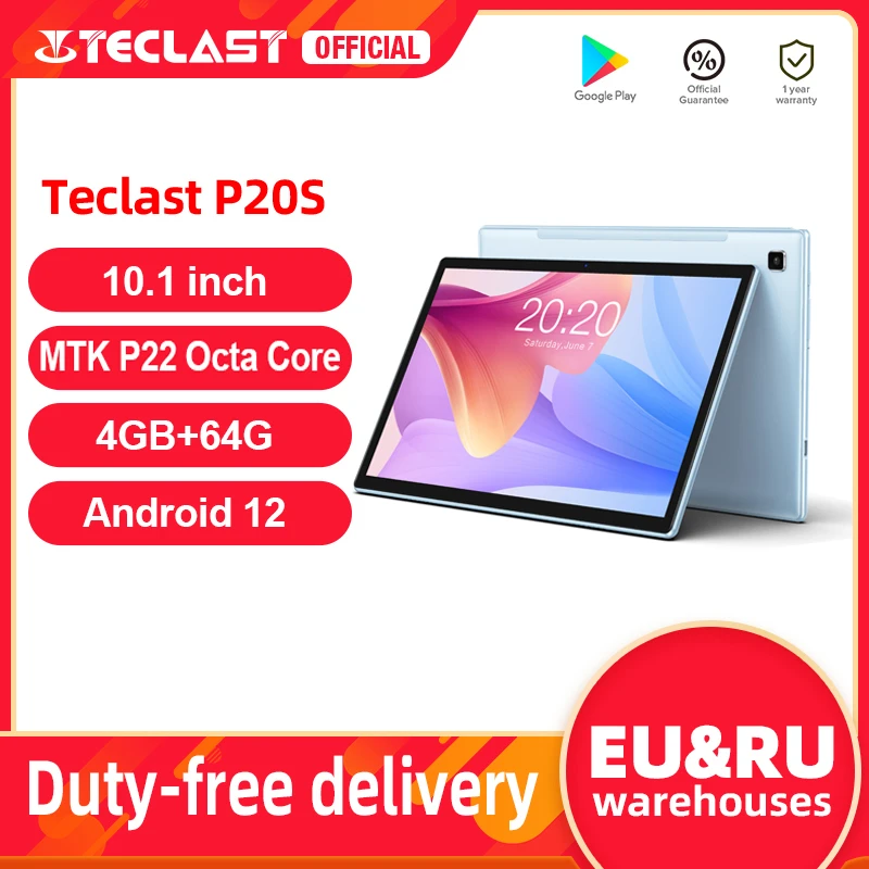 Teclast P20S 10.1 Inch 1280X800 IPS Tablet 4GB RAM 64GB ROM MTK P22 Octa Core Android 12 Dual ...